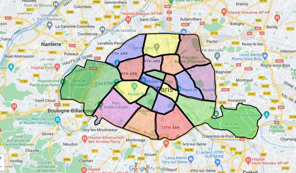 PLAN DE PARIS et ARRONDISSEMENTS DE PARIS